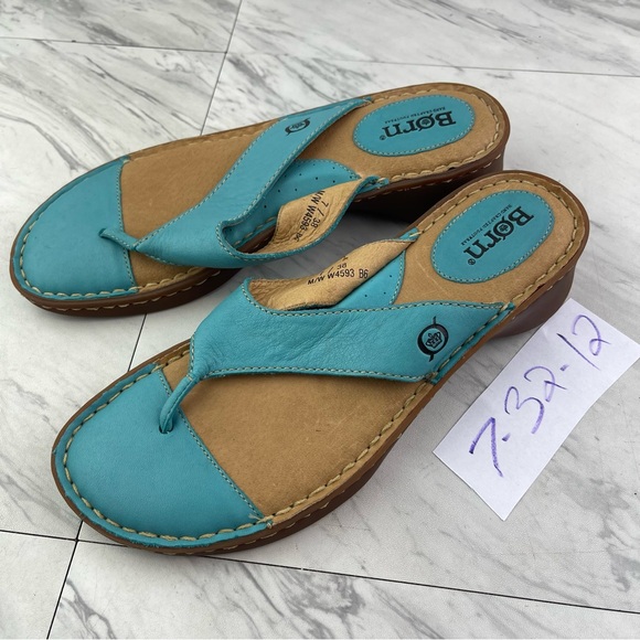 Born | Shoes | Born Womens 7 38 Light Blue Brown Leather Comfort Flip ...